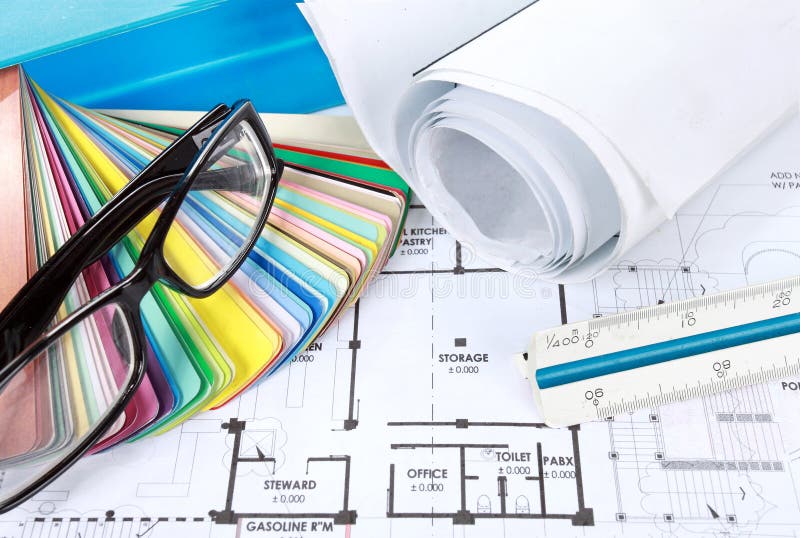 Architect Concept of Design and Project Drawings Stock Image - Image of ...