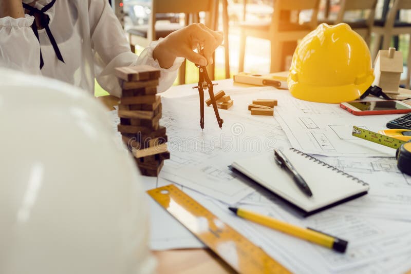 Architect Construction Engineer on Hard Project. Stock Photo - Image of ...