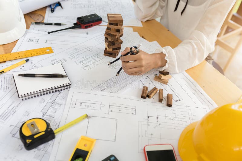 Architect Construction Engineer on Hard Project. Stock Photo - Image of ...