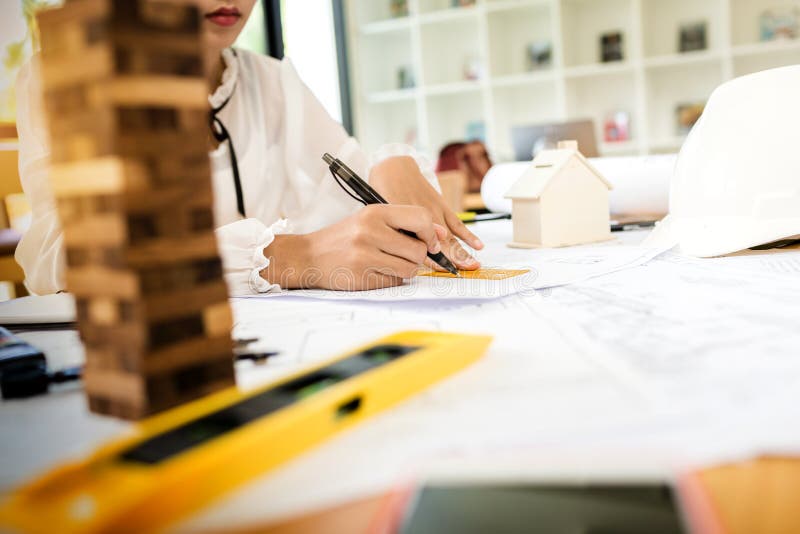 Architect Construction Engineer on Hard Project. Stock Photo - Image of ...