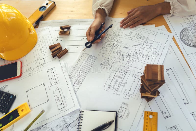 Architect Construction Engineer on Hard Project. Stock Photo - Image of ...