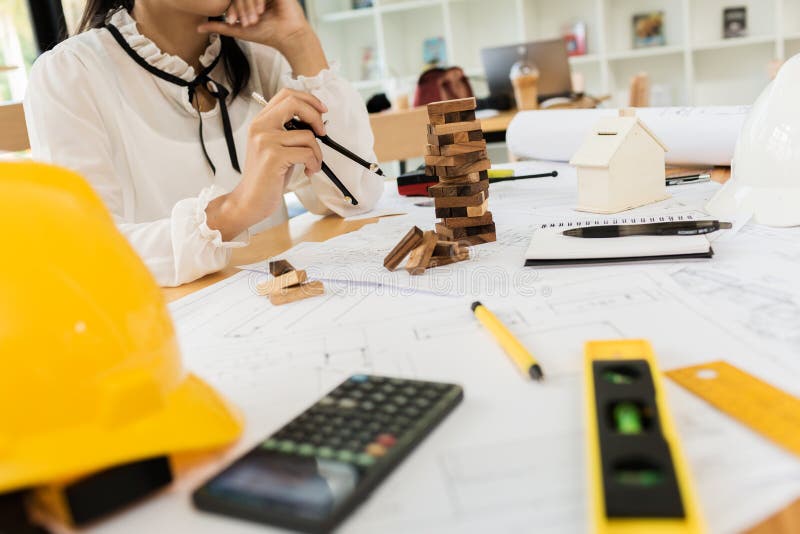 Architect Construction Engineer on Hard Project. Stock Photo - Image of ...