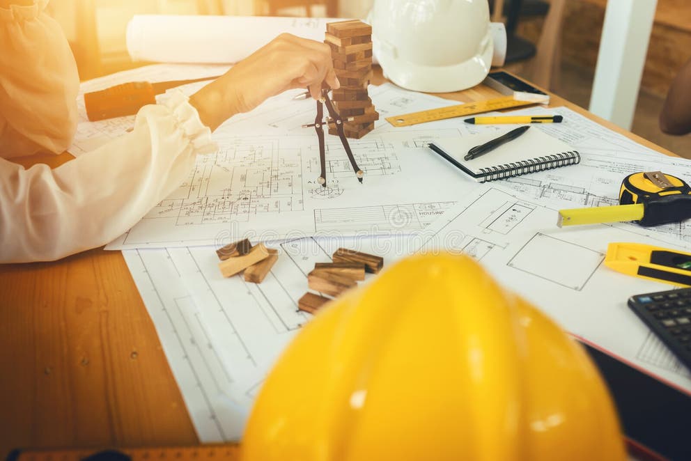 Architect Construction Engineer on Hard Project. Stock Image - Image of ...