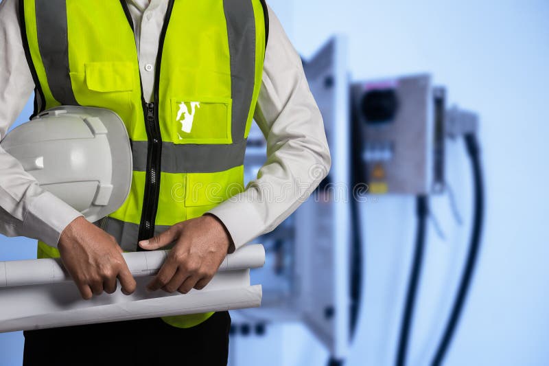 Architect Construction Engineer Plan on Hard Project at Work Stock ...