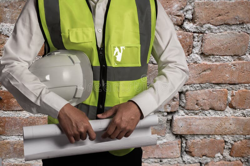 Architect Construction Engineer Plan on Hard Project at Work Stock ...