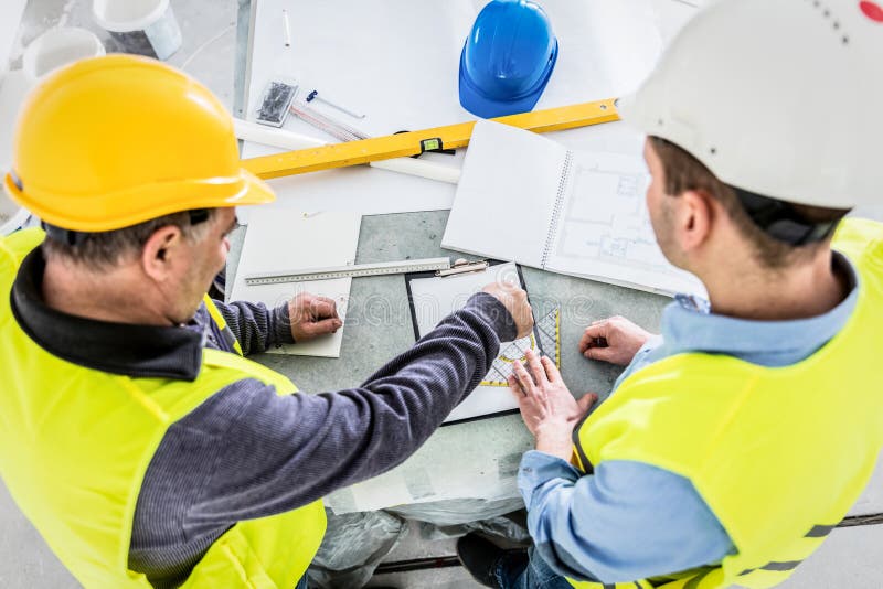 Architect and Construction Engineer Project Analysis. Stock Photo ...