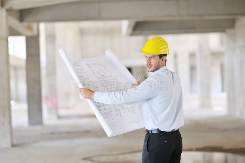 Architect on Construction Site Stock Photo - Image of hardhat, designer ...