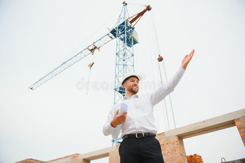 Architect at a Construction Site with Blueprints Stock Image - Image of ...