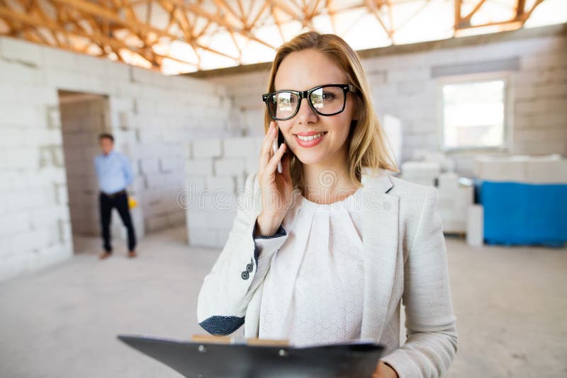 Architect At The Construction Site Making A Phone Call. Stock Image ...
