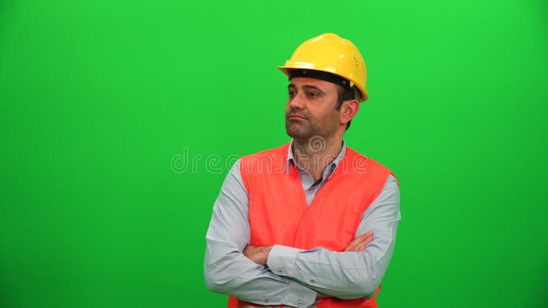 Architect or Construction Worker Looking Up on Green Screen. Right Side ...