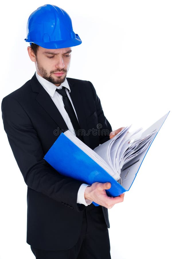 Architect Consulting a Binder of Notes Stock Photo - Image of worried ...