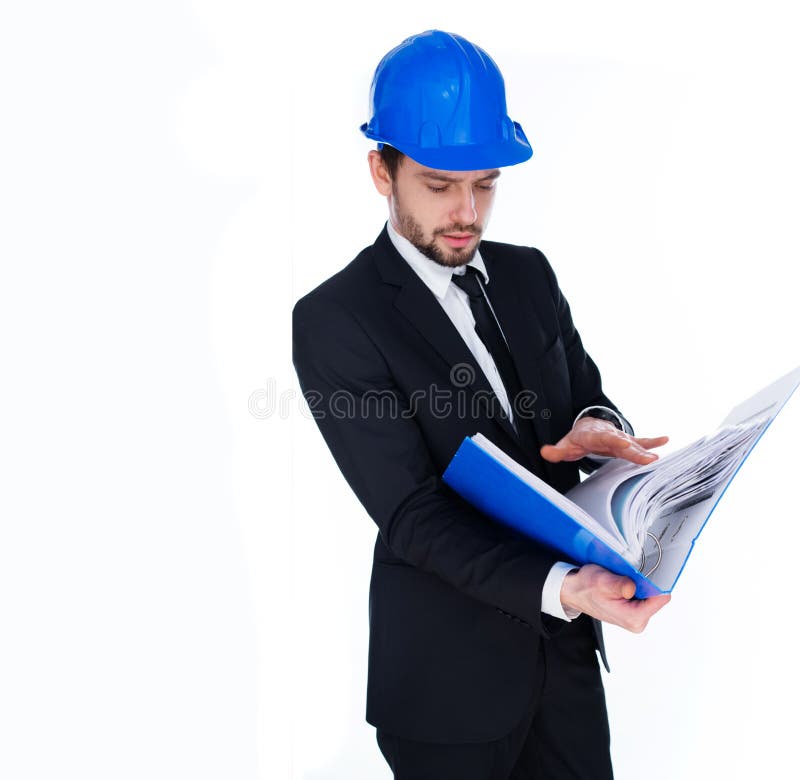 Architect Consulting a Binder of Notes Stock Image - Image of male ...
