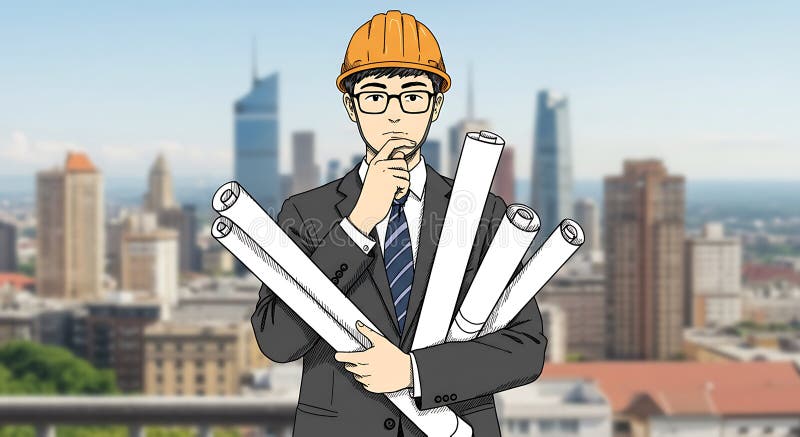 Architect Contemplating Future Projects with Blueprints in Hand ...