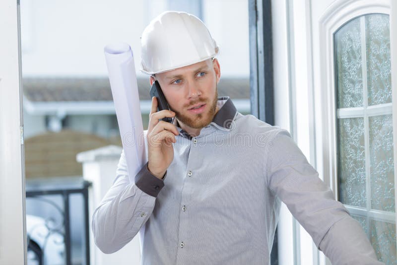 Architect or Contractor Talking on Phone Stock Image - Image of foreman ...