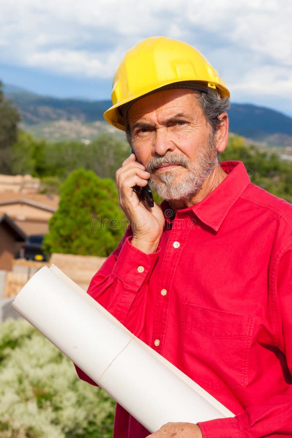 Architect, Contractor with Yellow Hardhat Outdoor Portrait Stock Photo ...
