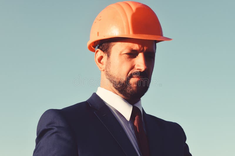 Architect Controls Work. Man with Beard and Serious Face Stock Image ...