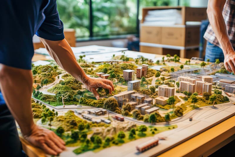 An Architect Creates a Three-dimensional Model of a Modern City. Stock ...