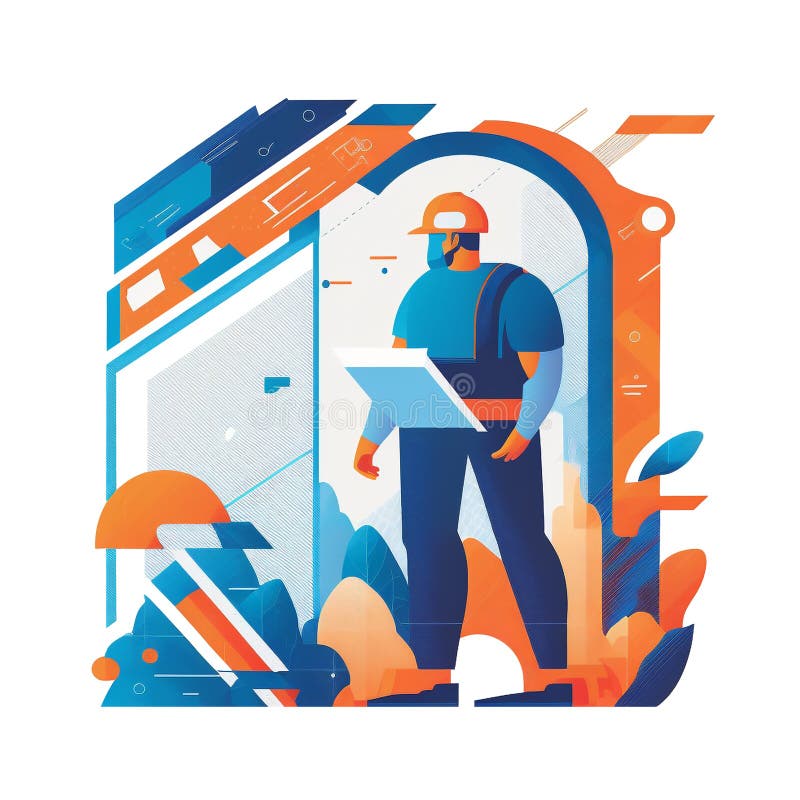 Architect Creating Blueprints in Colorful Ui Ux Style with Generative ...