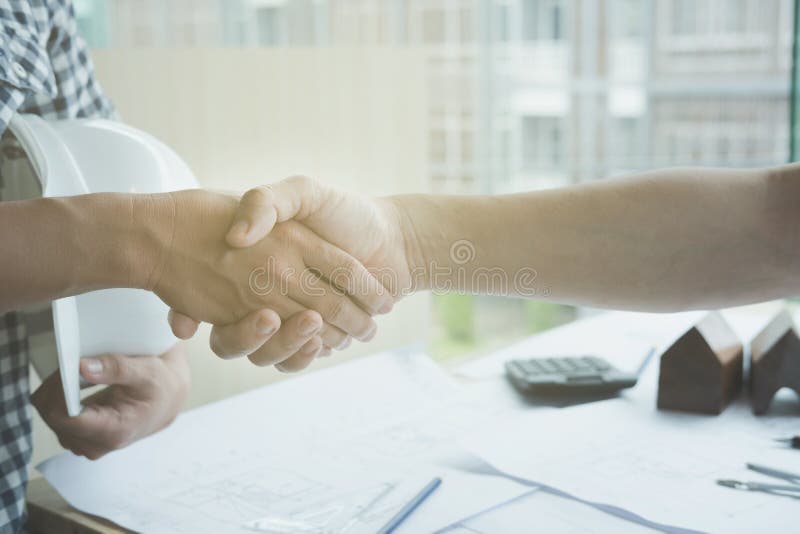 Architect and Customer Shaking Hands at Workplace. Engineer Hand Stock ...
