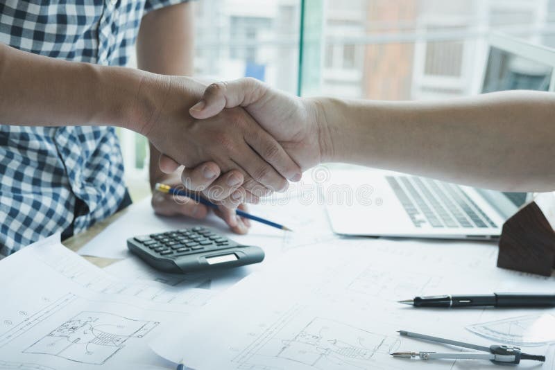 Architect and Customer Shaking Hands at Workplace. Engineer Hand Stock ...