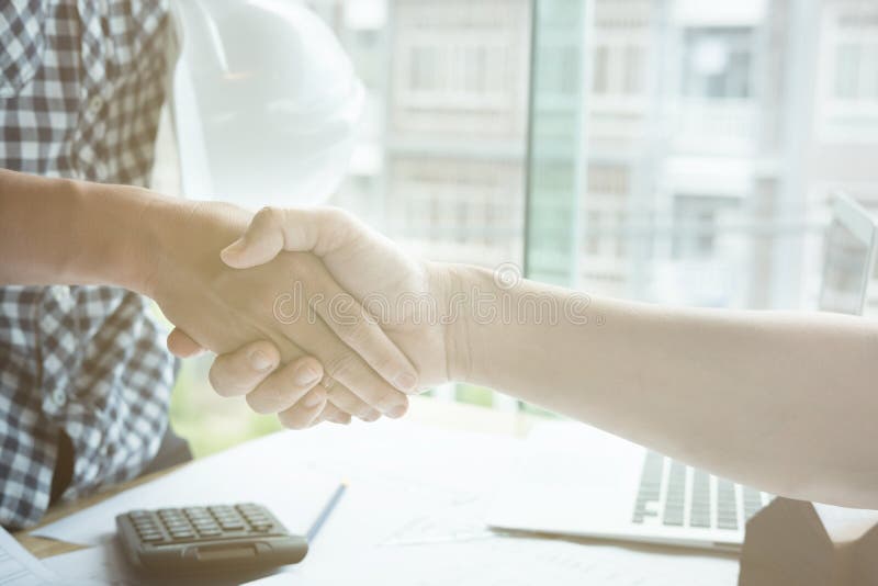 Architect and Customer Shaking Hands at Workplace. Engineer Hand Stock ...