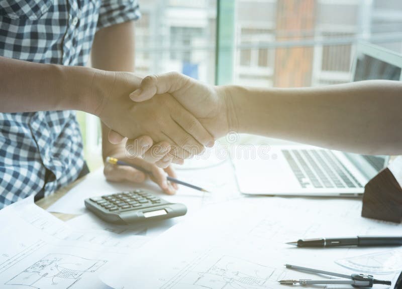Architect and Customer Shaking Hands at Workplace. Engineer Hand Stock ...