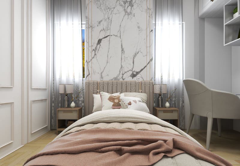 3Drender Interior of a Bedroom Stock Illustration - Illustration of ...