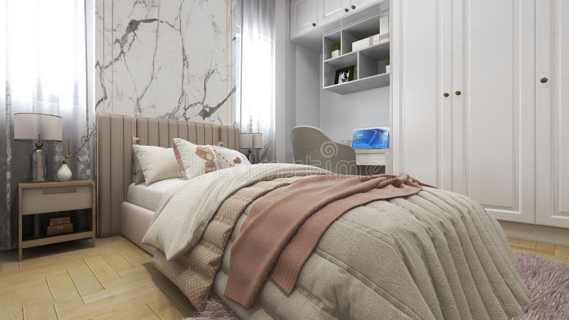 3Drender Interior of a Bedroom Stock Illustration - Illustration of ...