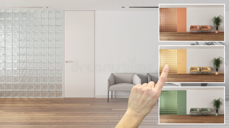 Architect Designer Concept, Hand Showing Minimal Sitting Waiting Room ...
