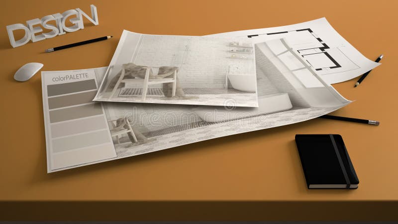 Architect Designer Concept, Table Close Up With Interior Renovation ...