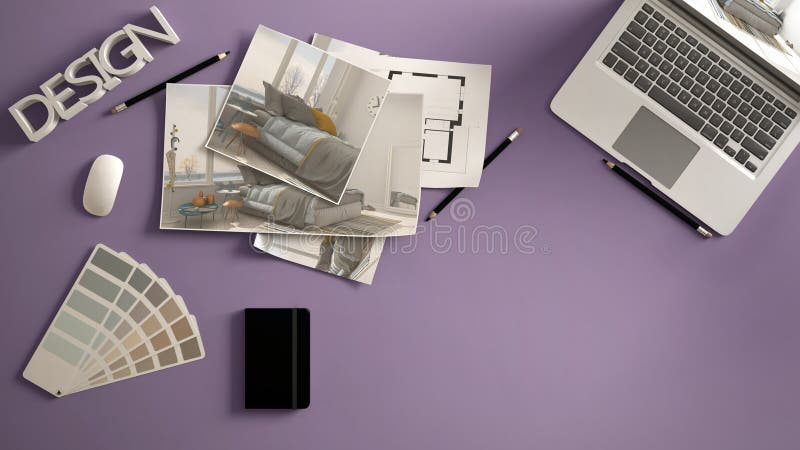 Architect Designer Desktop Concept, Laptop on Wooden Work Desk with ...