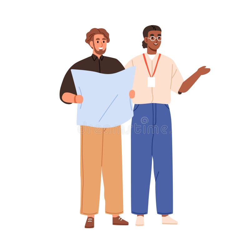 Architect and Designer Discussing Architecture Project, Plan, Holding ...