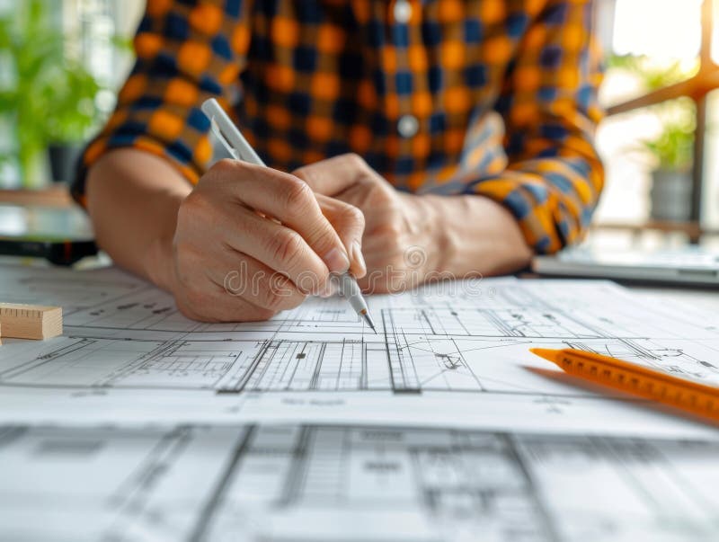 Architect Designer Interior Creative Working Hand Drawing Sketch Plan ...