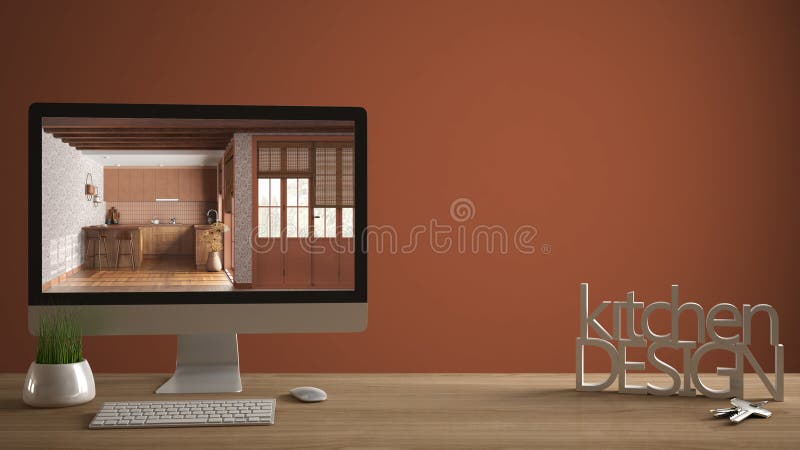 Architect Designer Project Concept, Wooden Table with House Keys, 3D ...