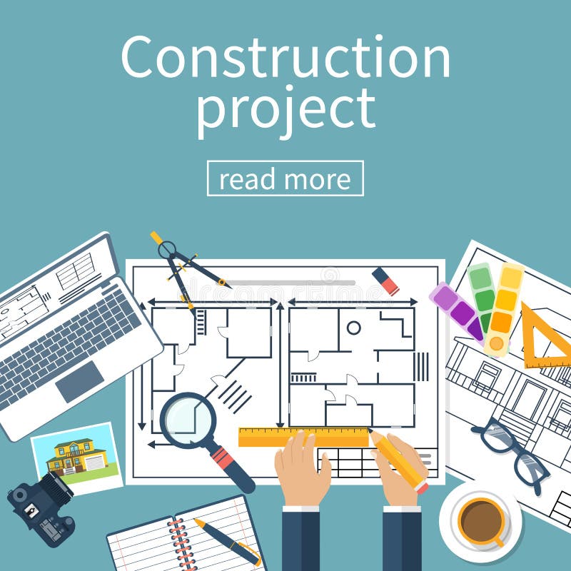 Architect Designer Desktop Concept, Laptop on Wooden Work Desk with ...