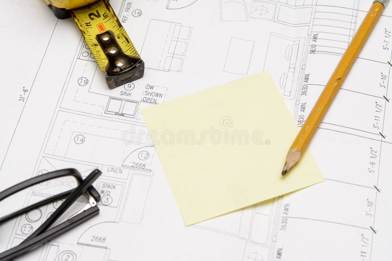 Blueprint with Tools and Notes Stock Photo - Image of industry ...