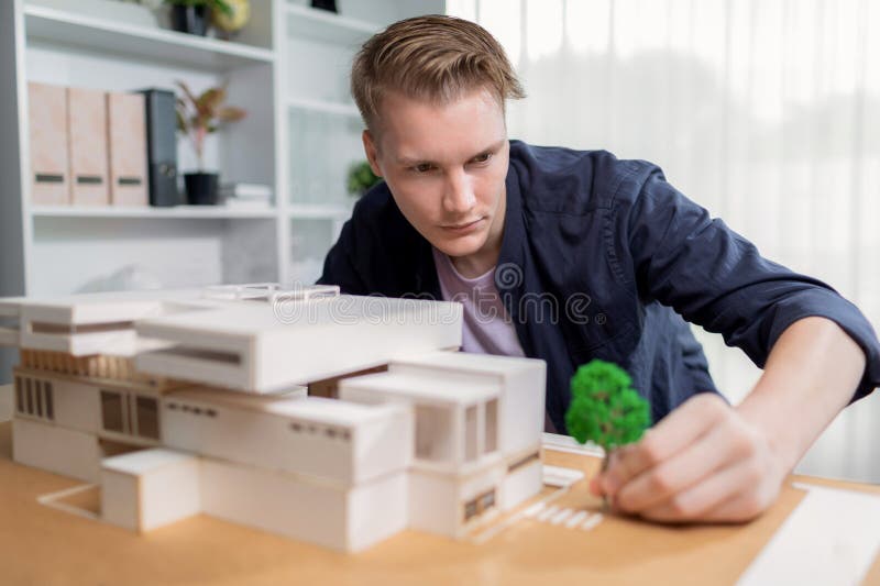 Architect Designer Studies Elegant House Model Finding Improvement ...