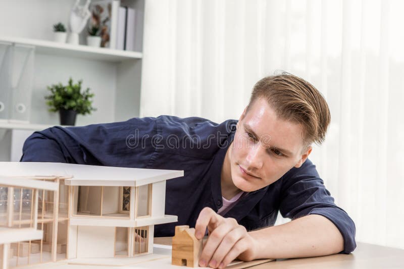 Architect Designer Studies Elegant House Model Finding Improvement ...