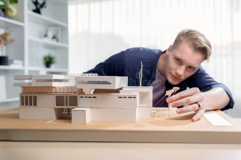 Architect Designer Studies Elegant House Model Finding Improvement ...