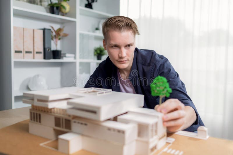 Architect Designer Studies Elegant House Model Finding Improvement ...