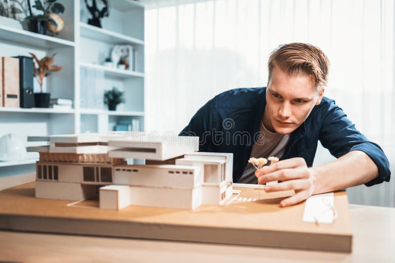 Architect Designer Studies Elegant House Model Finding Improvement ...