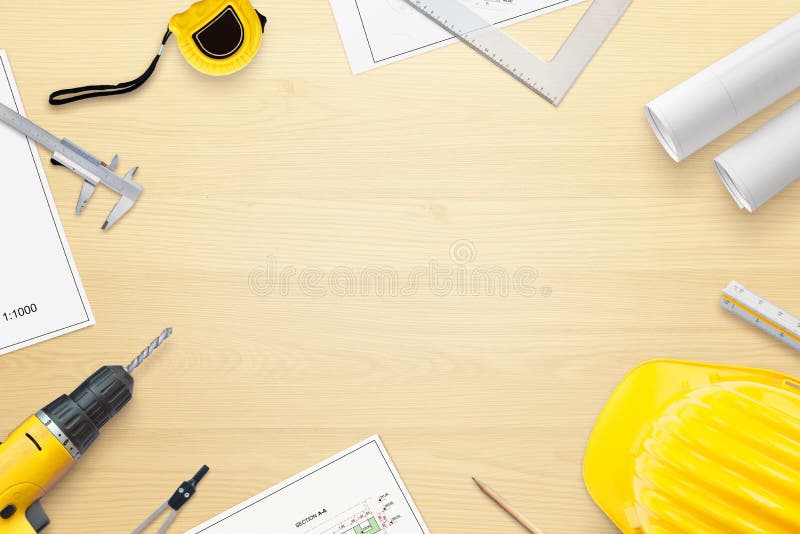 Architect, Designer Work Desk with Projects and Tools for Measuring ...