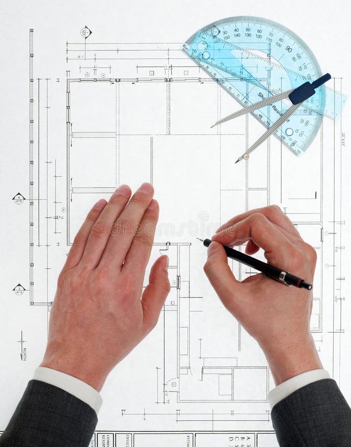 Architect Designing a Blueprint Stock Image - Image of development ...