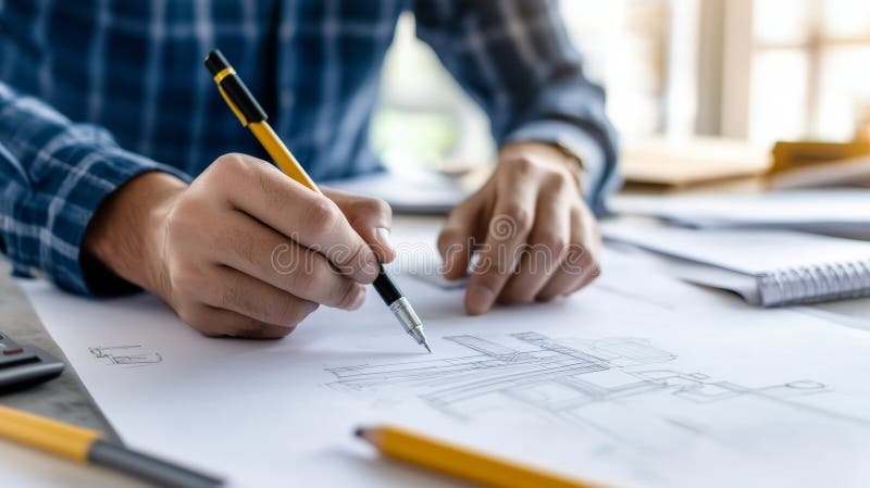 Architect Designing Blueprint Construction Planning Design Creativity ...