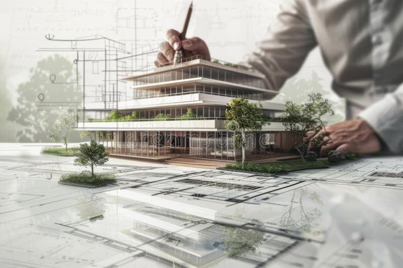 Architect Designing Eco-Friendly Building Stock Illustration ...