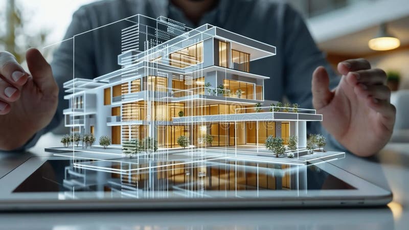 Architect Designing Modern Sustainable Building Using Futuristic 3d ...