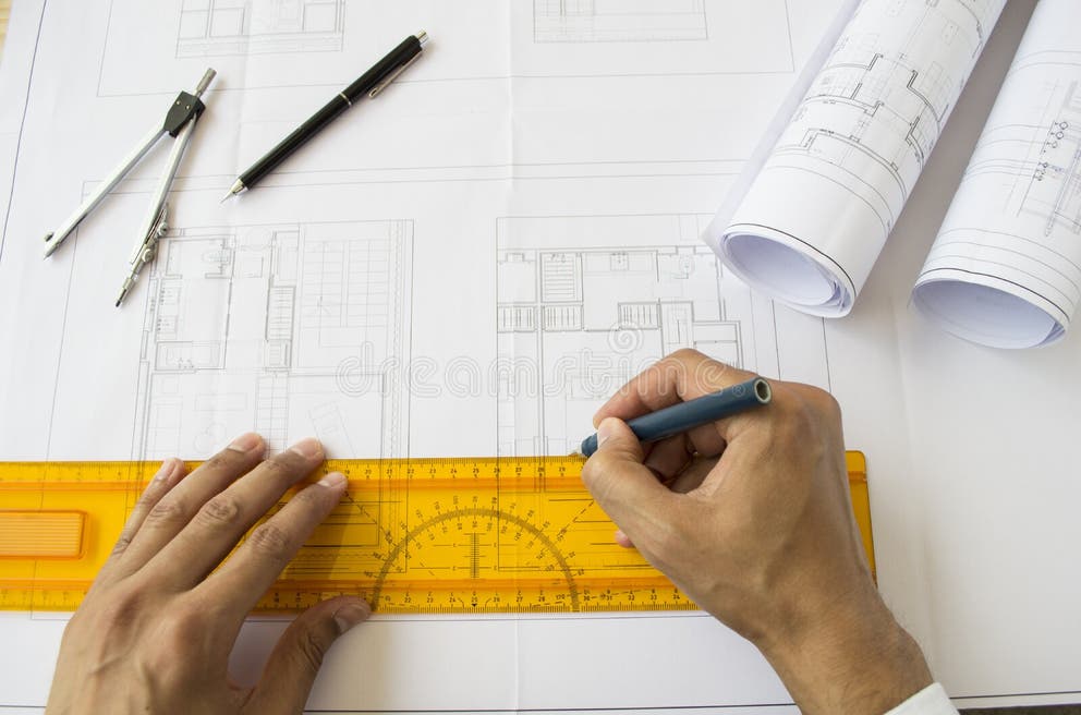 Architect Designing a Plane Stock Image - Image of diagram, measure ...