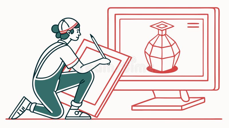 Architect Designing on Screen, Digital Building Planning, Vector Design ...