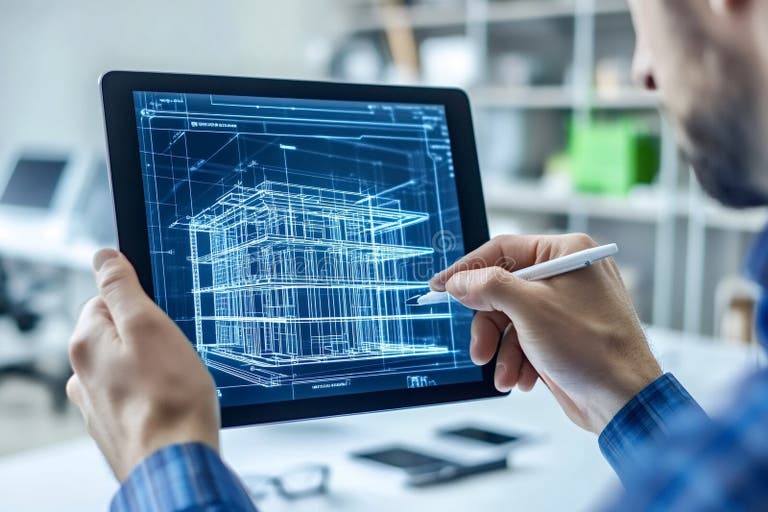 Architect Designing Using Cad Software on Tablet in Office Stock Image ...