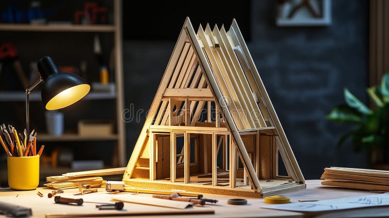 Architect Designing Wooden a Frame House Model on Desk Stock Photo ...